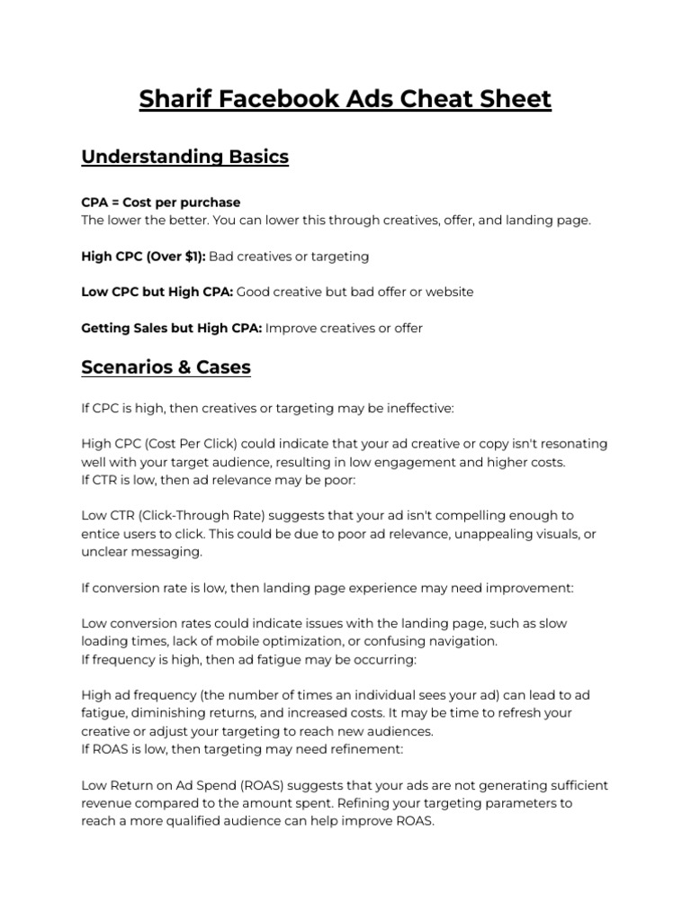 Facebook Ads Cheat Sheet | PDF | Advertising | World Wide Web