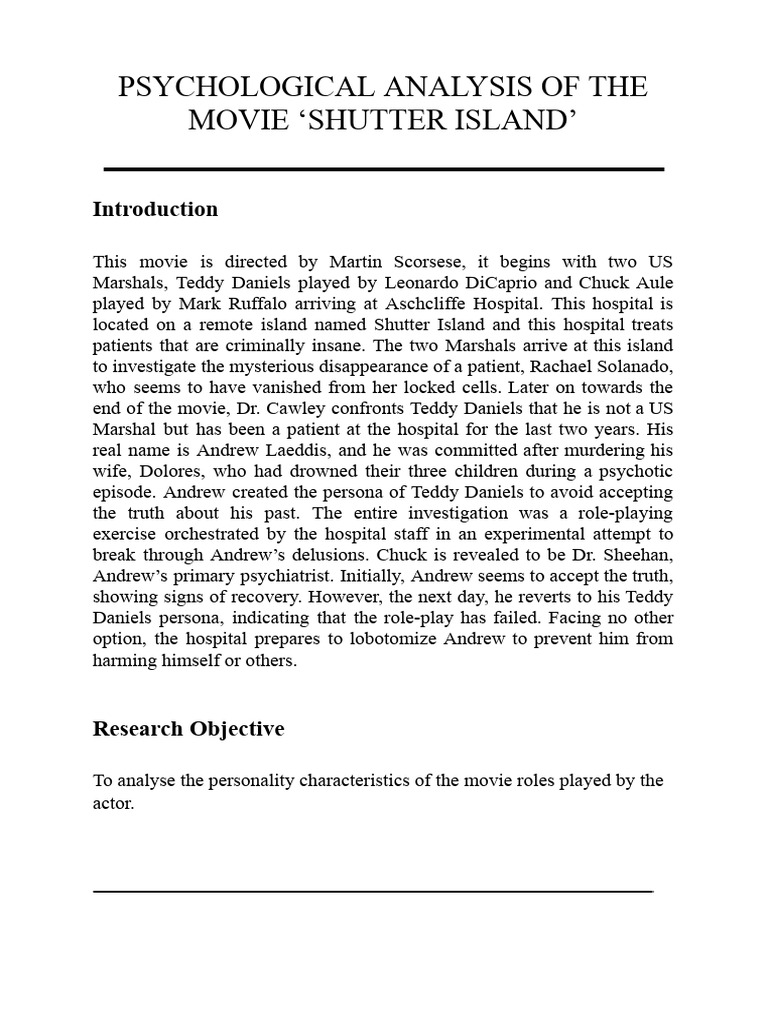 Shutter Island Review.docx | PDF | Mental Health | Psychology