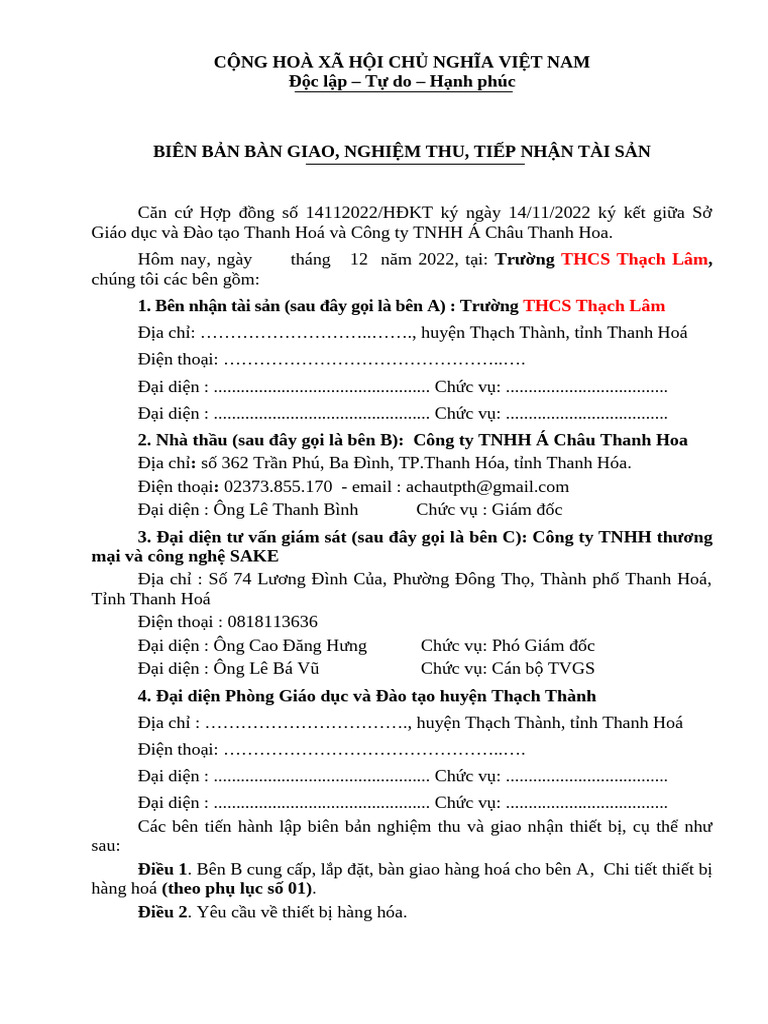1. BBBG TRUONG THCS Thach Lam | PDF