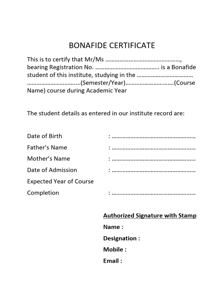 Bonafide Certificate Template | PDF