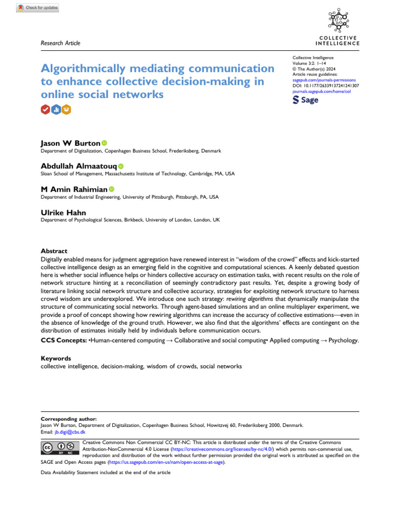 Algorithmically Mediating Communication To Enhance Collective Decision Making | PDF | Evidence ...