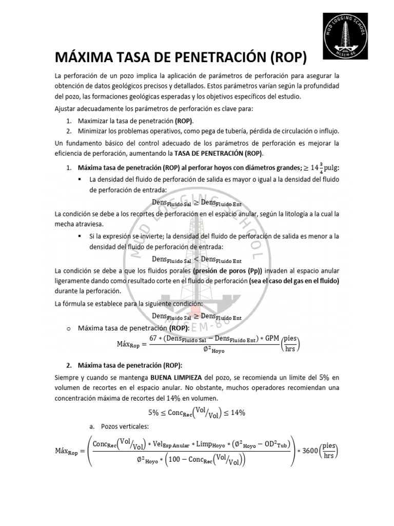 Máxima Tasa de Penetración en Perforación | PDF | Perforación