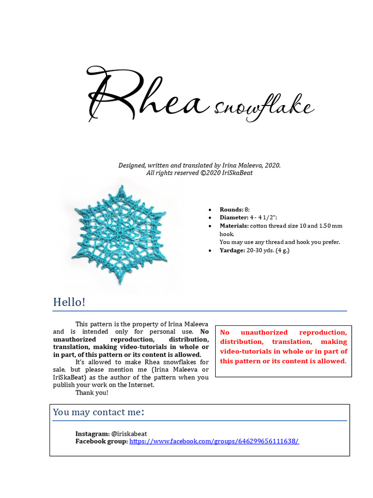 Rhea Snowflake IriSkaBeat ENG | PDF | Crochet | Textile Arts