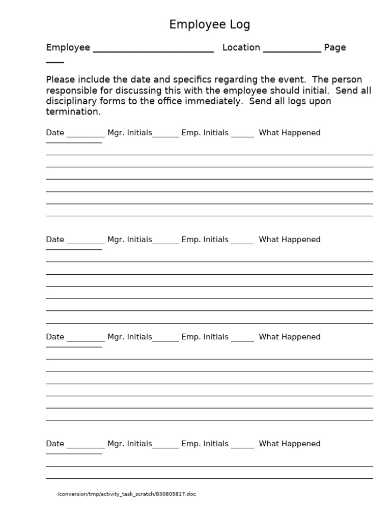 Employee Log- Blank Copy | PDF