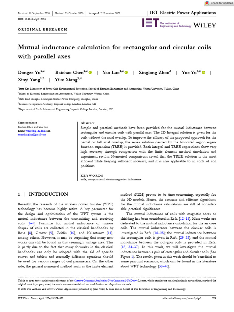 IET Electric Power Appl - 2023 - Yu - Mutual Inductance Calculation For Rectangular and Circular ...