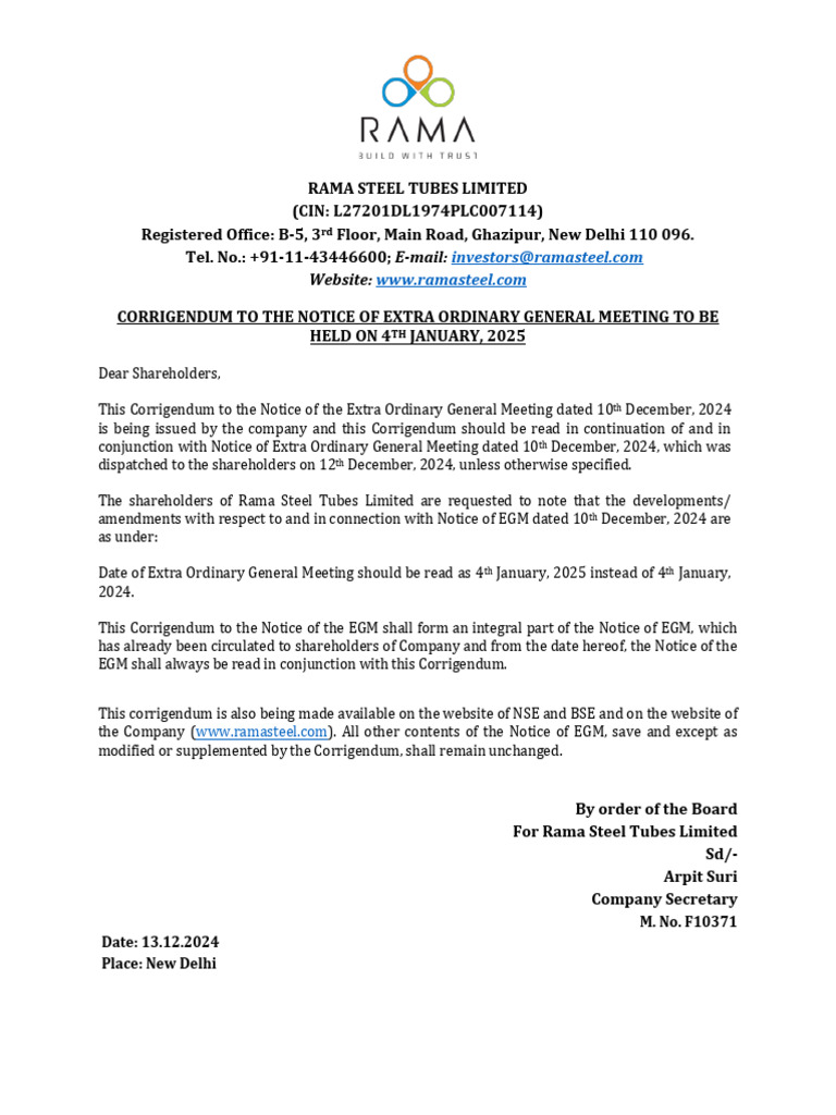 Corrigendum To Notice | PDF