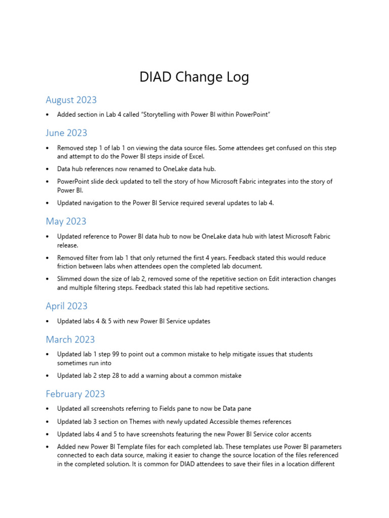 DIAD Change Log | PDF | Microsoft Excel | Microsoft Power Point