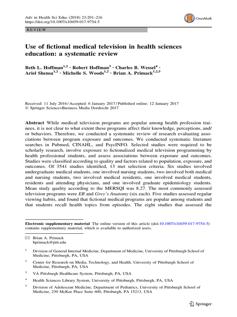 Use of Fictional Medical Television in Health Sciences Education: A ...