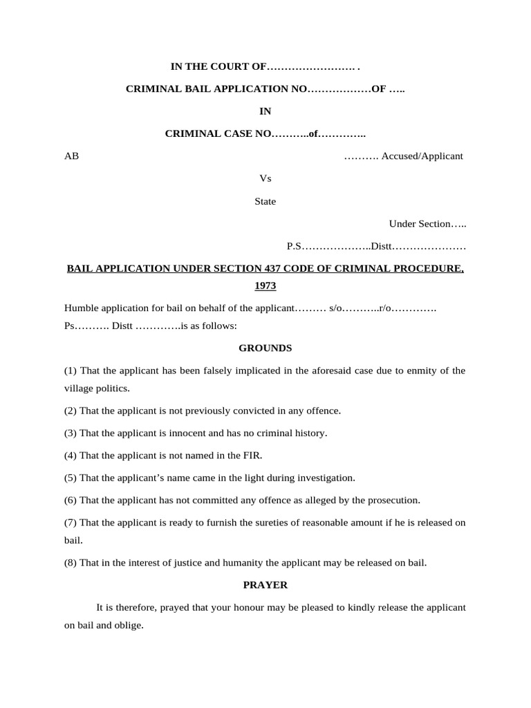 Bail Application Under Sec 437 of CRPC | PDF | Bail | Affidavit