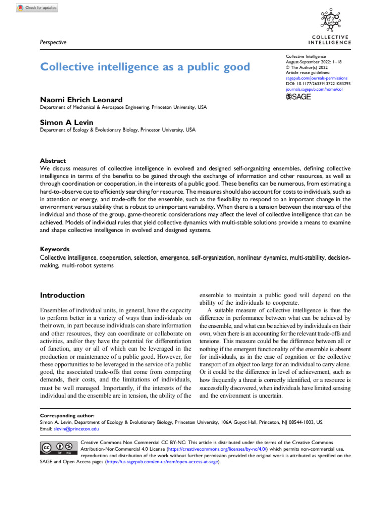 Collective Intelligence As A Public Good | PDF | Collective Intelligence