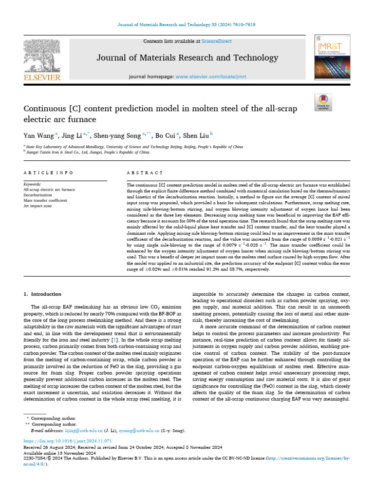 Continuous [C] content prediction model in molten steel of the all ...