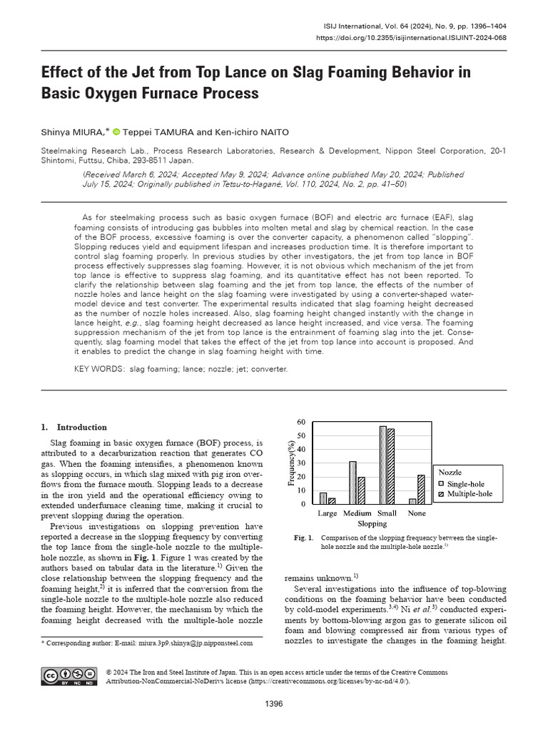 Effect of the Jet from Top Lance on Slag Foaming Behavior in Basic ...