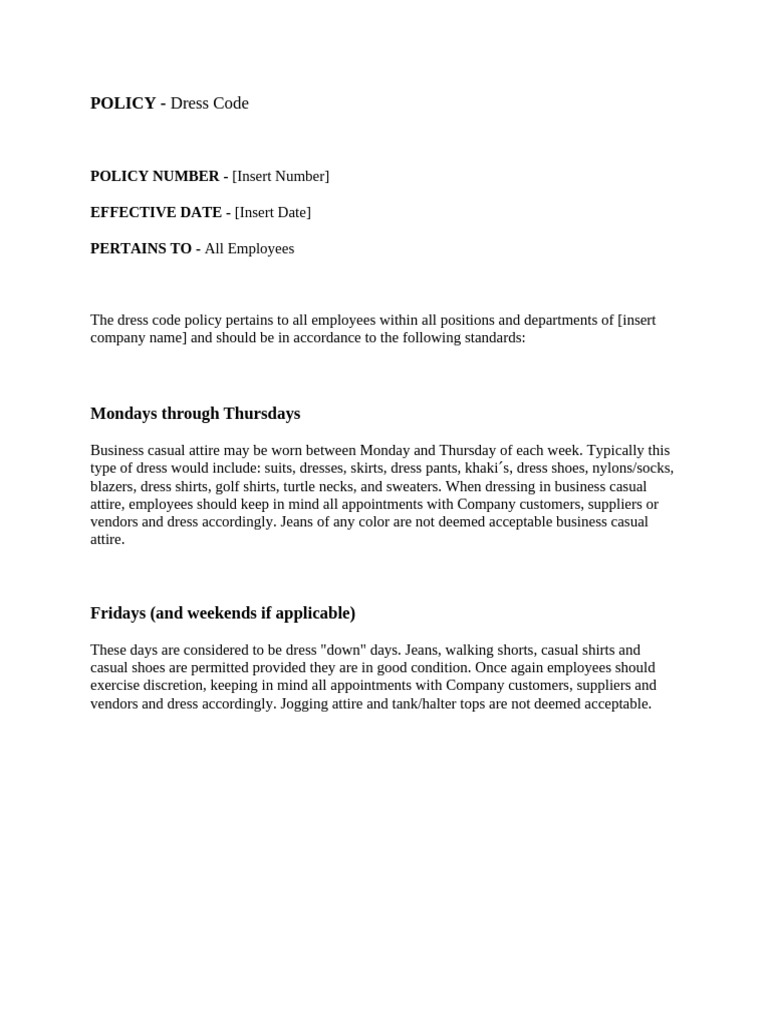 Business Casual Dress Code Policy | PDF
