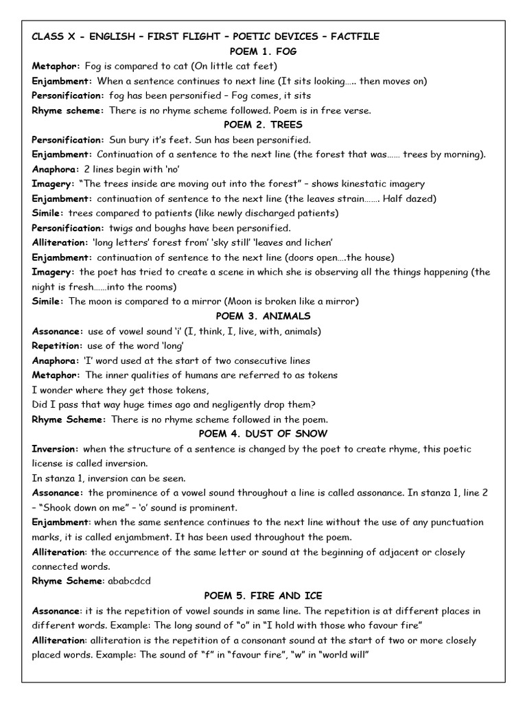 Poetic Devices in Class X Poems | PDF | Poetry | Rhyme