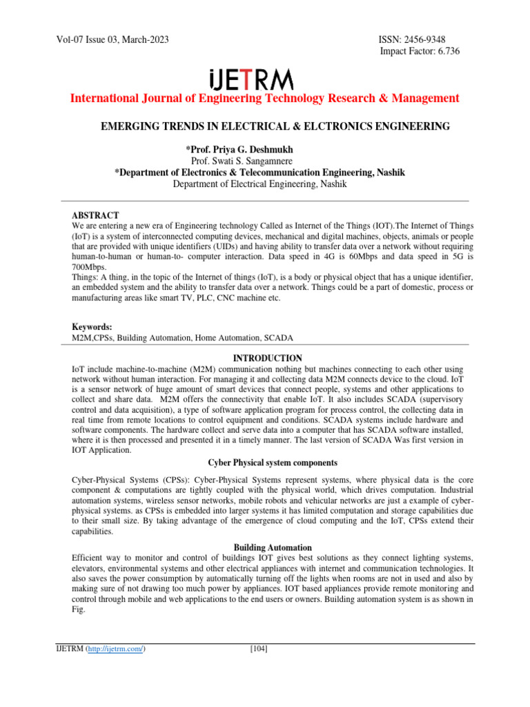 Emerging Trends in Electrical and Elctro | PDF | Scada | Internet Of Things