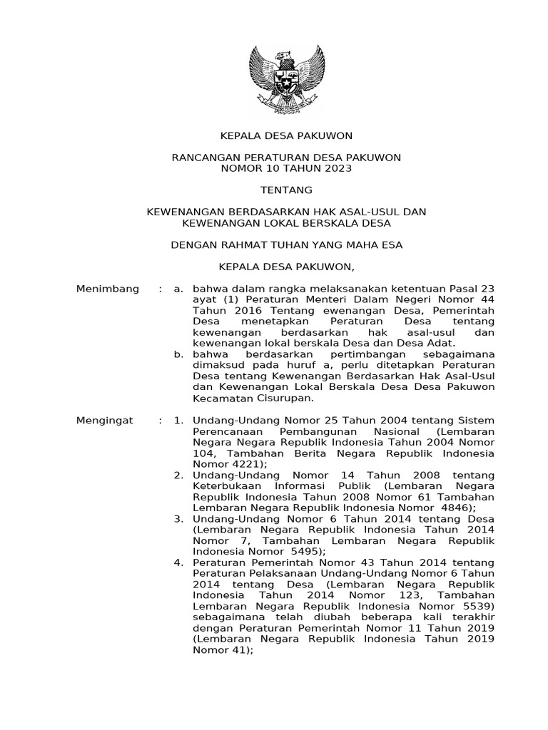 Contoh Perdes Kewenangan Desa | PDF