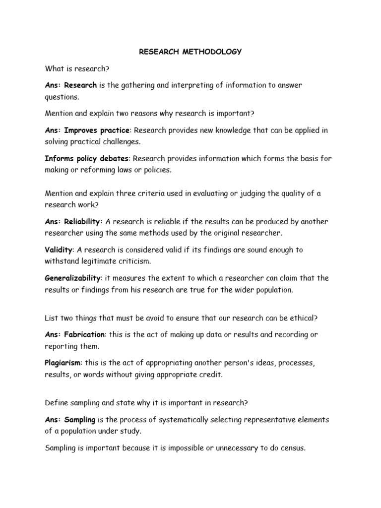 RESEARCH METHODOLOGY Q & A | PDF | Sampling (Statistics) | Experiment