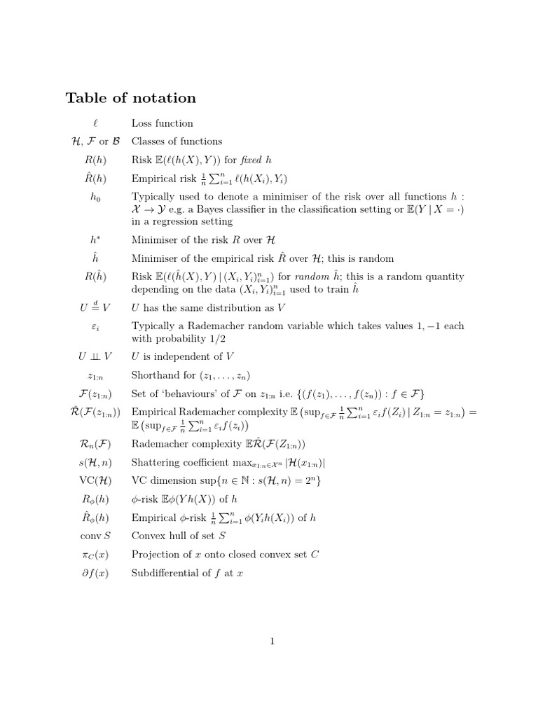 Mathematics of Machine Learning-Notation [Rajen D. Shah][University of Cambridge] | PDF ...