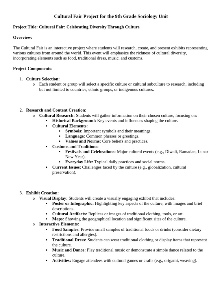 9th Grade Cultural Fair Project Guide | PDF | Creativity | Communication