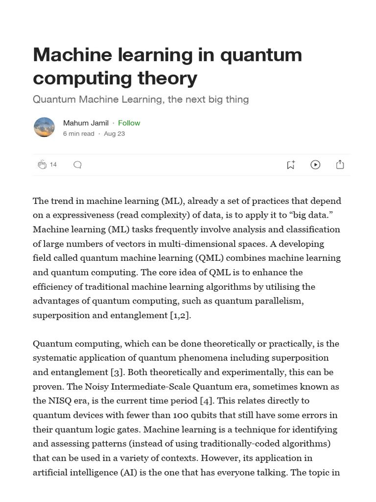 Machine learning in quantum computing theory _ by Mahum Jamil _ Aug, 2023 _ Medium | PDF ...