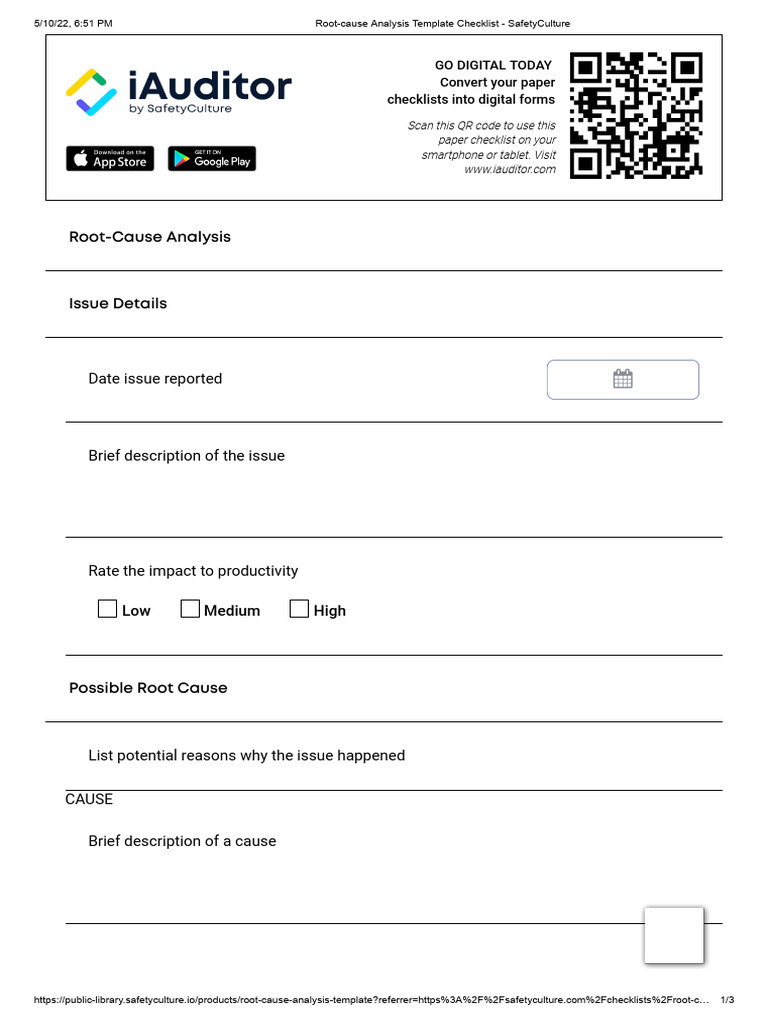 Root-cause Analysis Template Checklist - SafetyCulture | PDF