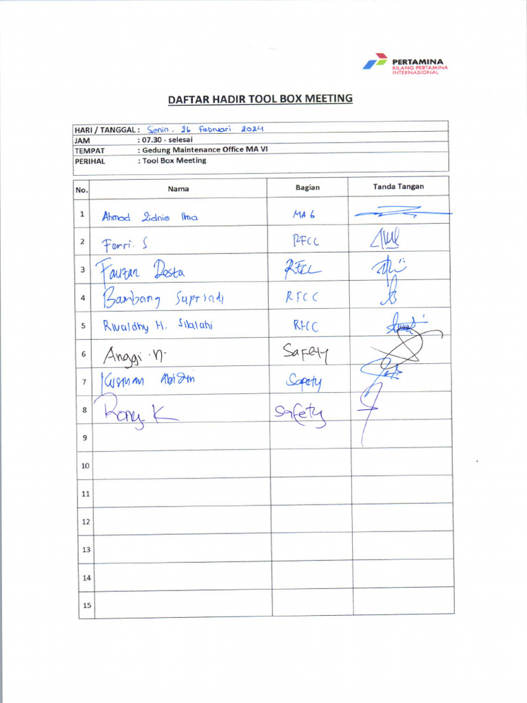 ABSEN TBM SENIN 26 FEB 2024 | PDF