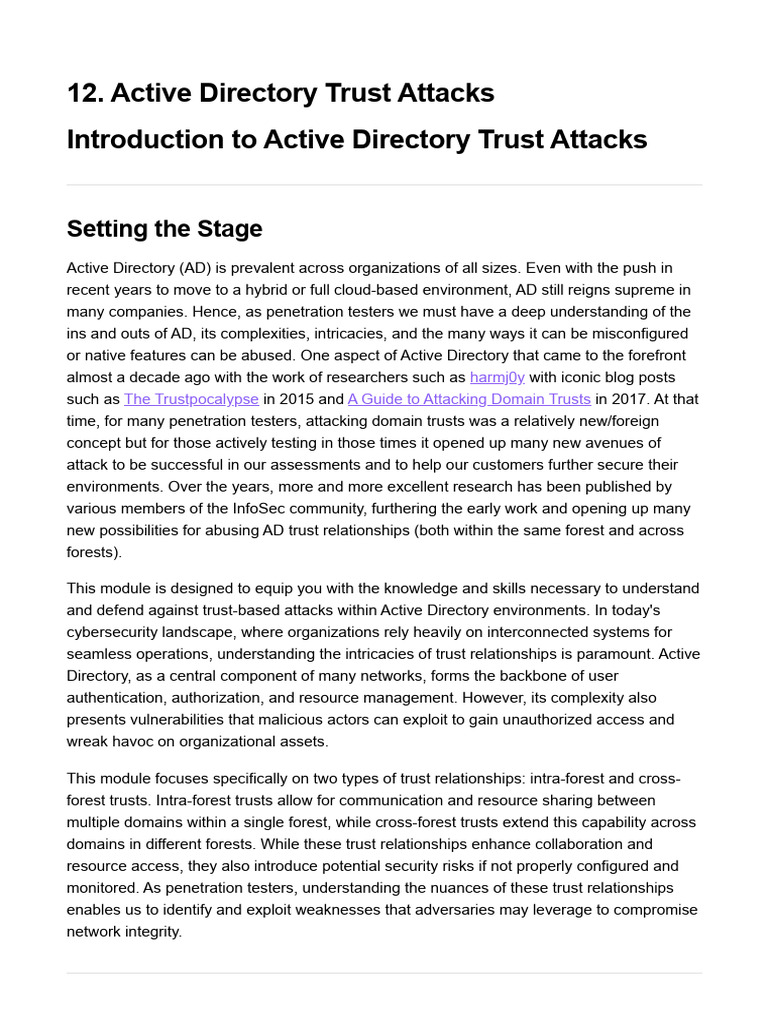 Active Directory Trust Attacks | PDF | Active Directory | Computer Security
