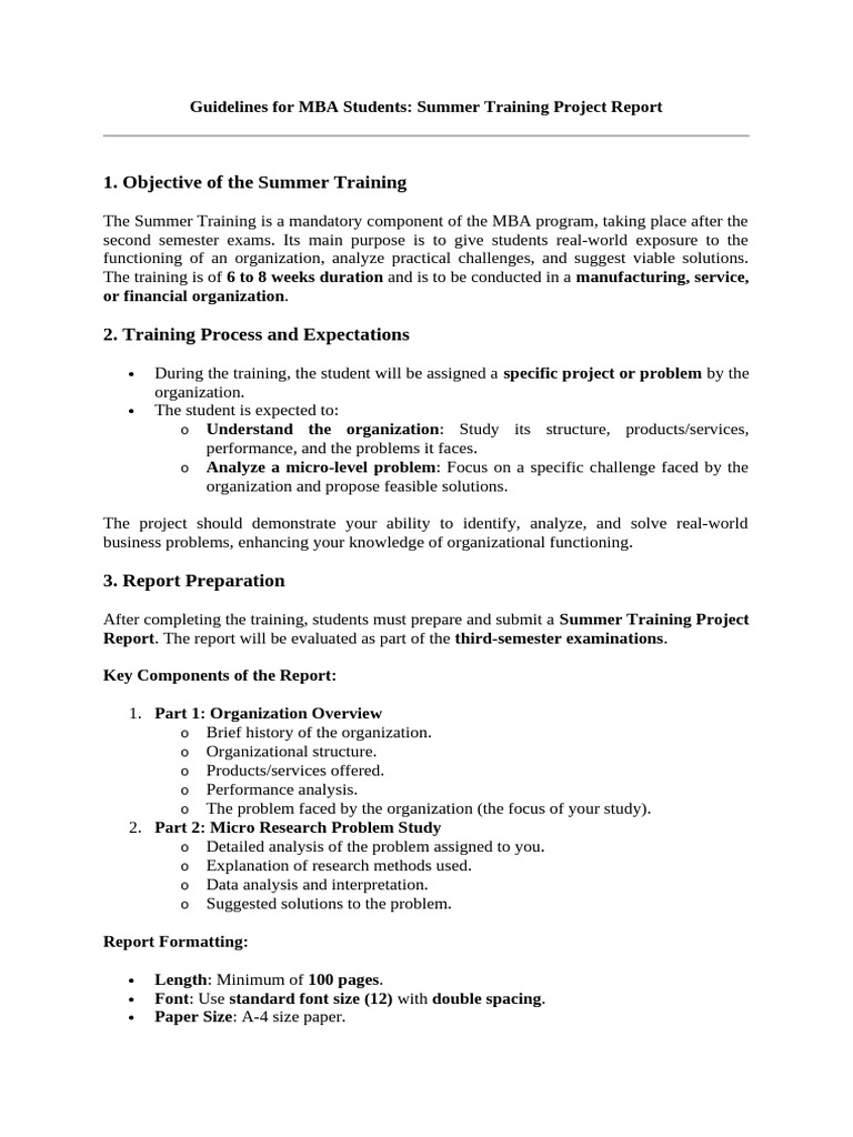 Summer Training Project Guidelines - MBA III SEM | PDF | Evaluation ...