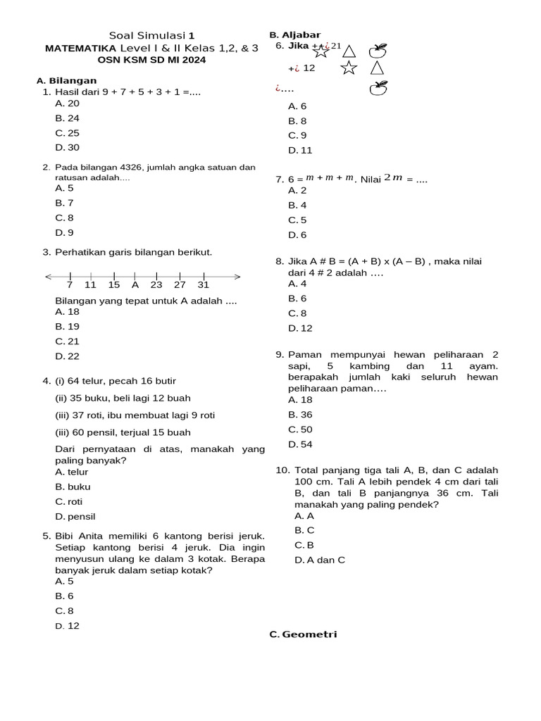 SOAL SIMULASI 1 LEVEL I & II OSN-KSM | PDF