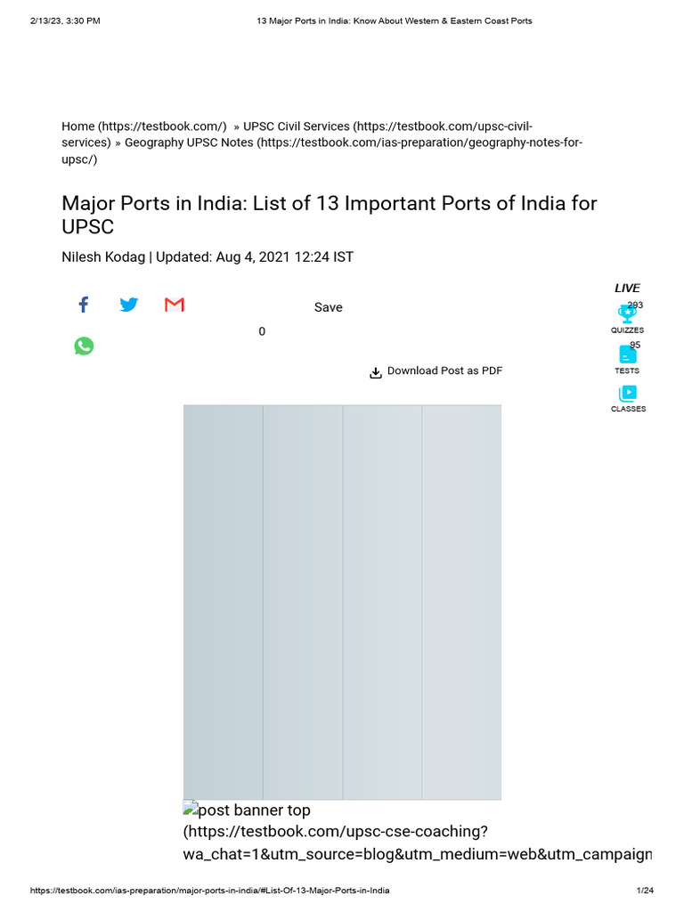 13 Major Ports in India - Know About Western & Eastern Coast Ports ...