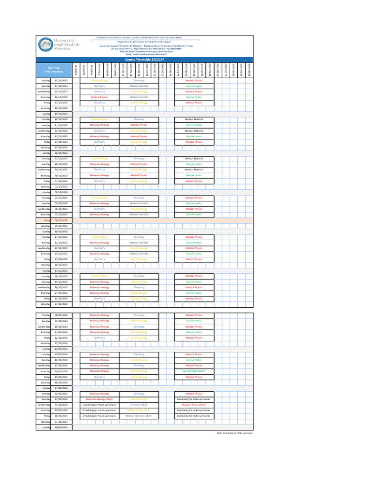 1st Year Course Timetable A.Y. 2023.24 | PDF | Bioinformatics ...