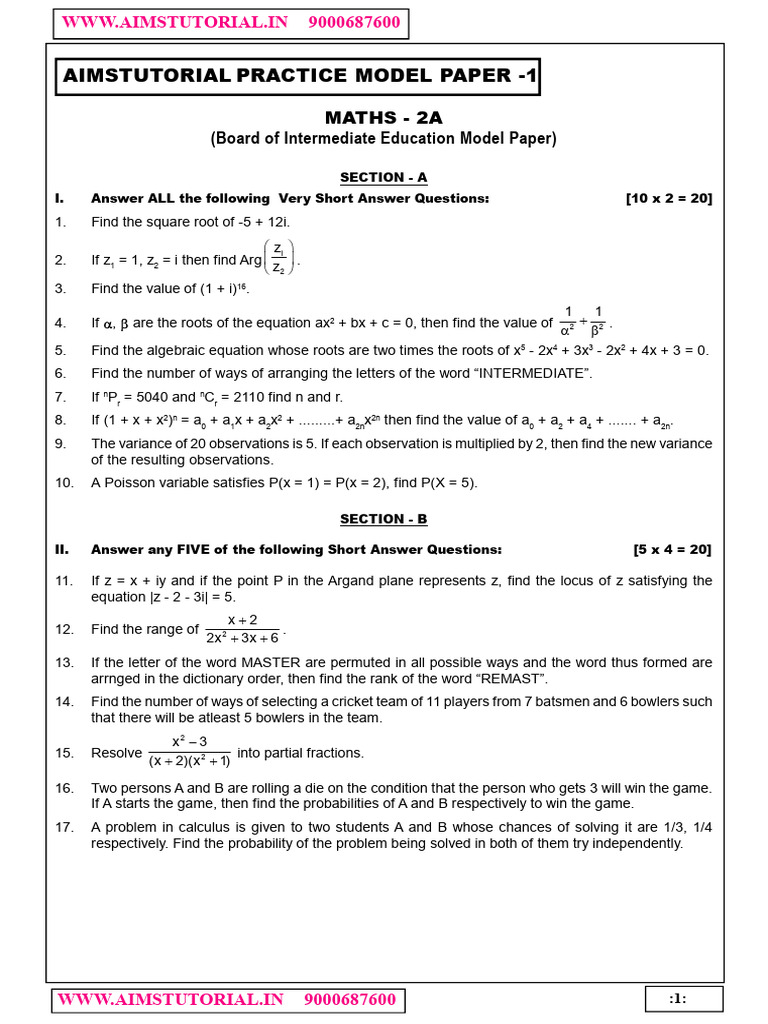 Intermediate Maths Practice Papers | PDF | Variance | Algebra