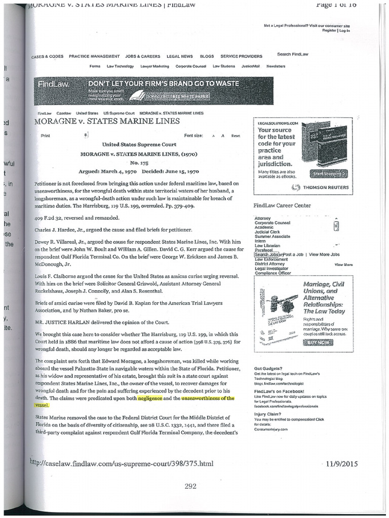 20 Moragne v. States Marine Lines | PDF