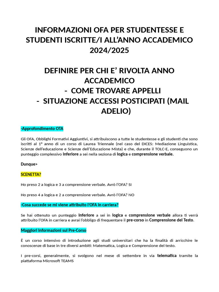 Informazioni Ofa | PDF