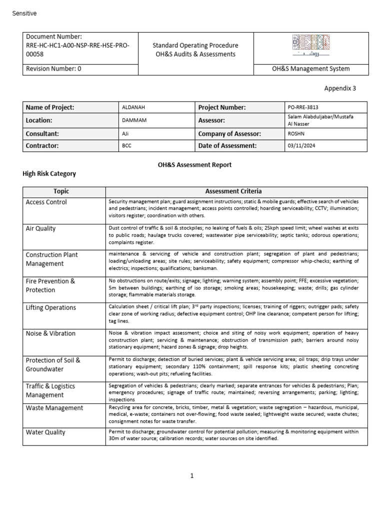 003-OHS Assessments - BCC | PDF | Personal Protective Equipment | Fire Safety