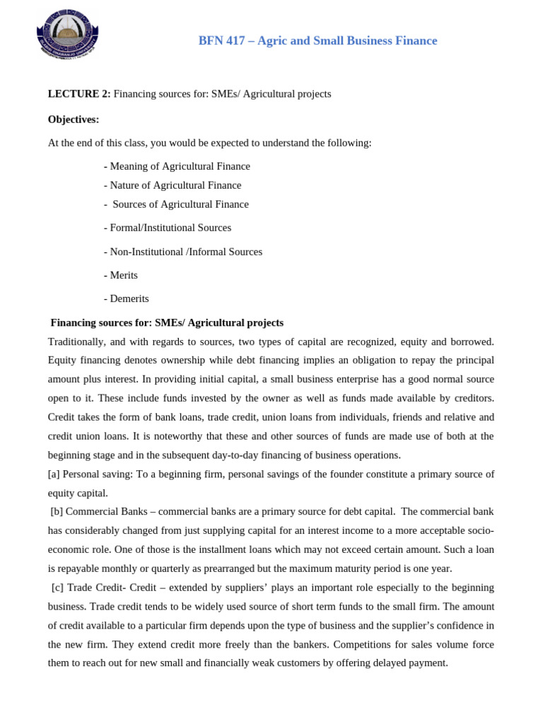 Bfn 417 Lecture Note 2 | PDF | Banks | Loans