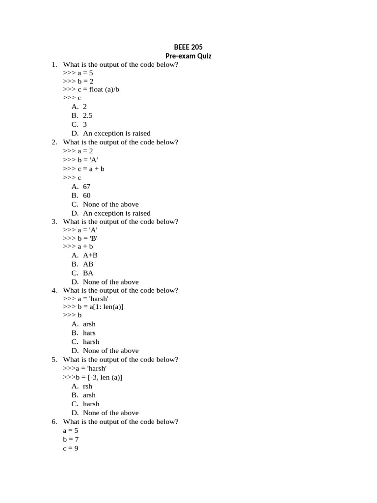 BEEE 205 Pre-Exam Quiz | PDF | Computer Programming | Algorithms