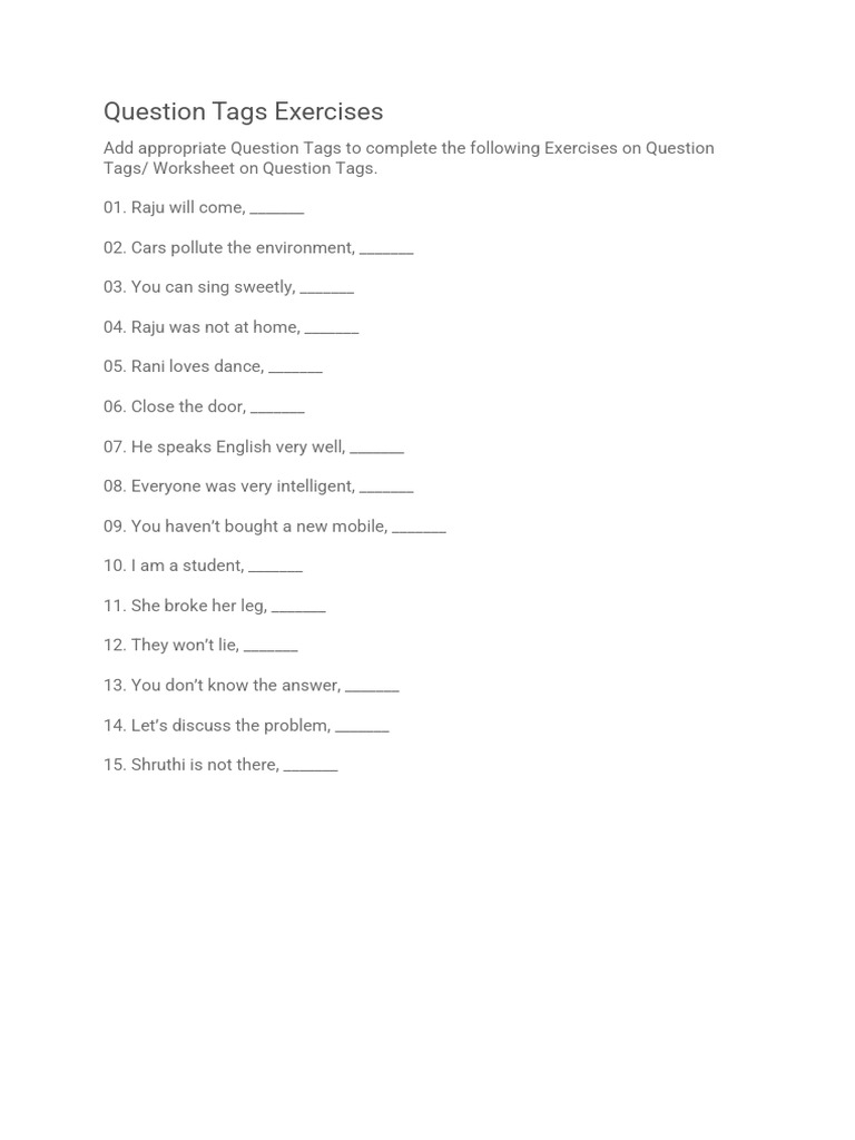 Question Tags Exercises | PDF
