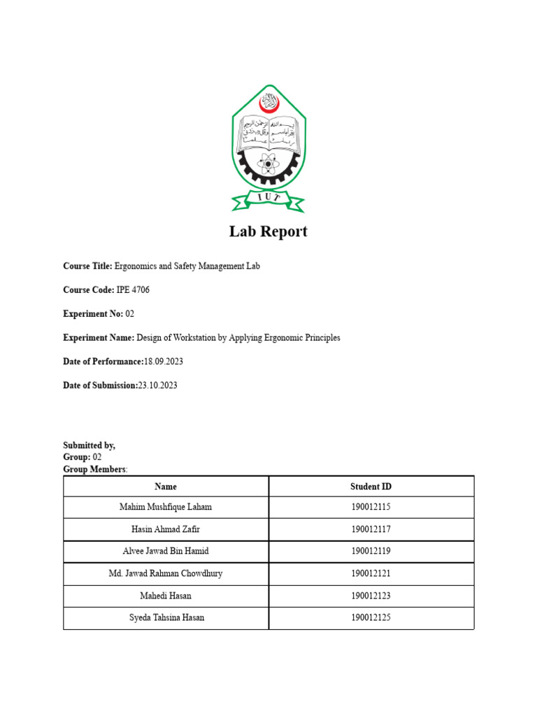 Ergonomic Experiment Lab Report 02 | PDF | Chair | Human Factors And Ergonomics