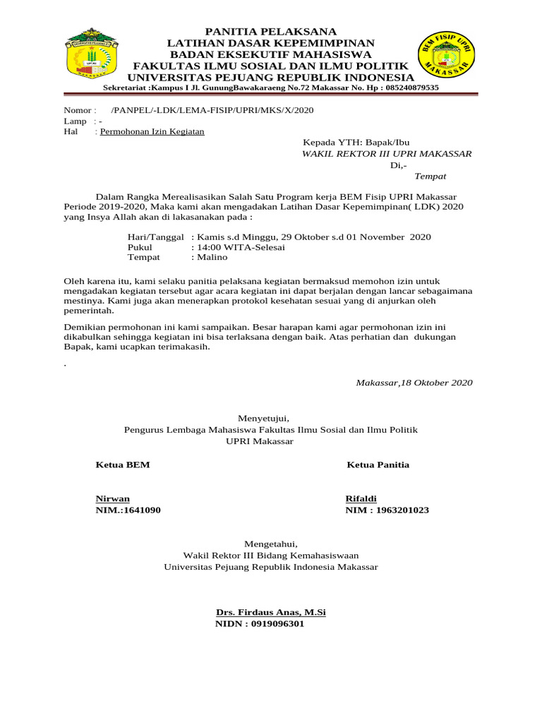 Surat Izin Kegiatan | PDF