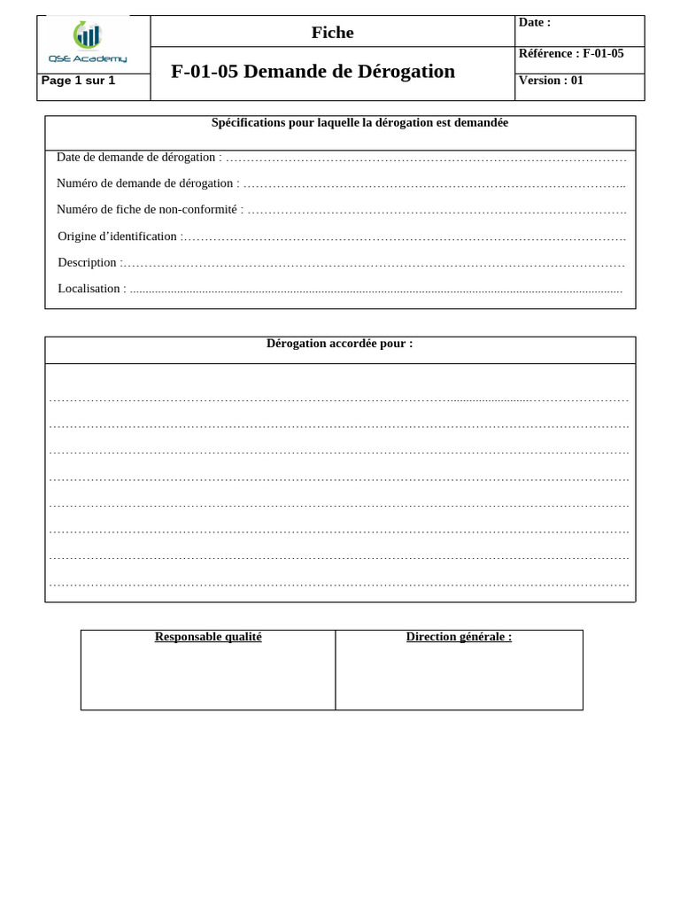 Fiche de Demande de Dérogation | PDF