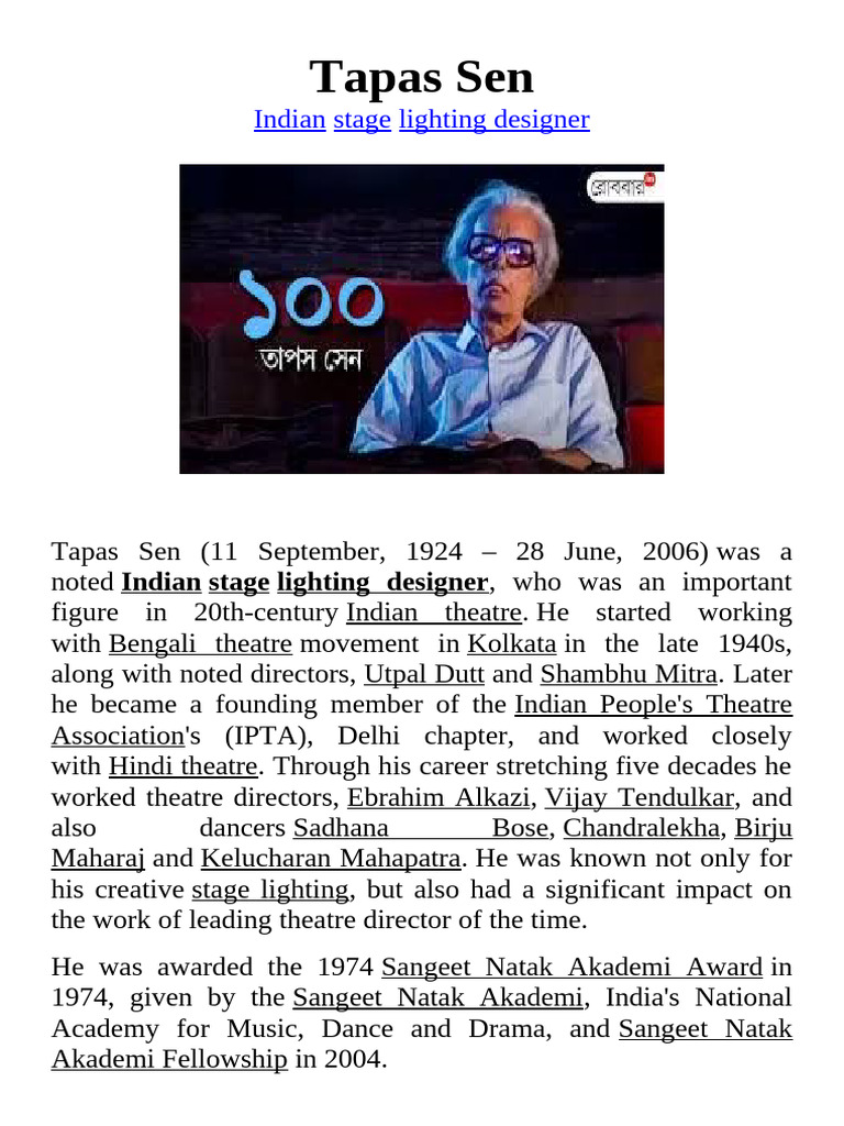 Tapas Sen | PDF | Theatre | Bengal