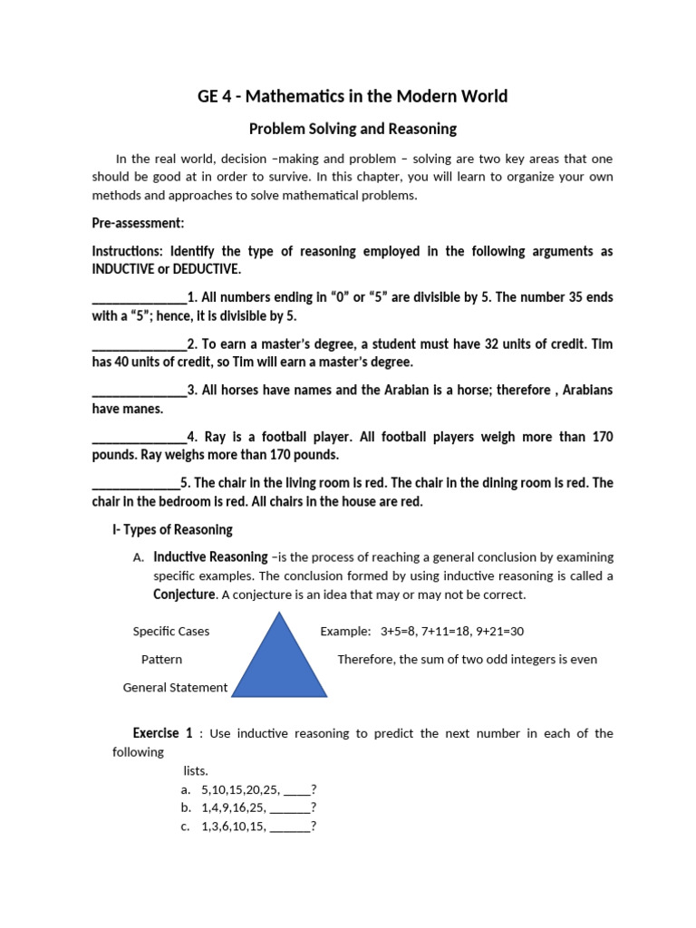 GE 4. Problem Solving and Reasoning | PDF | Inductive Reasoning ...
