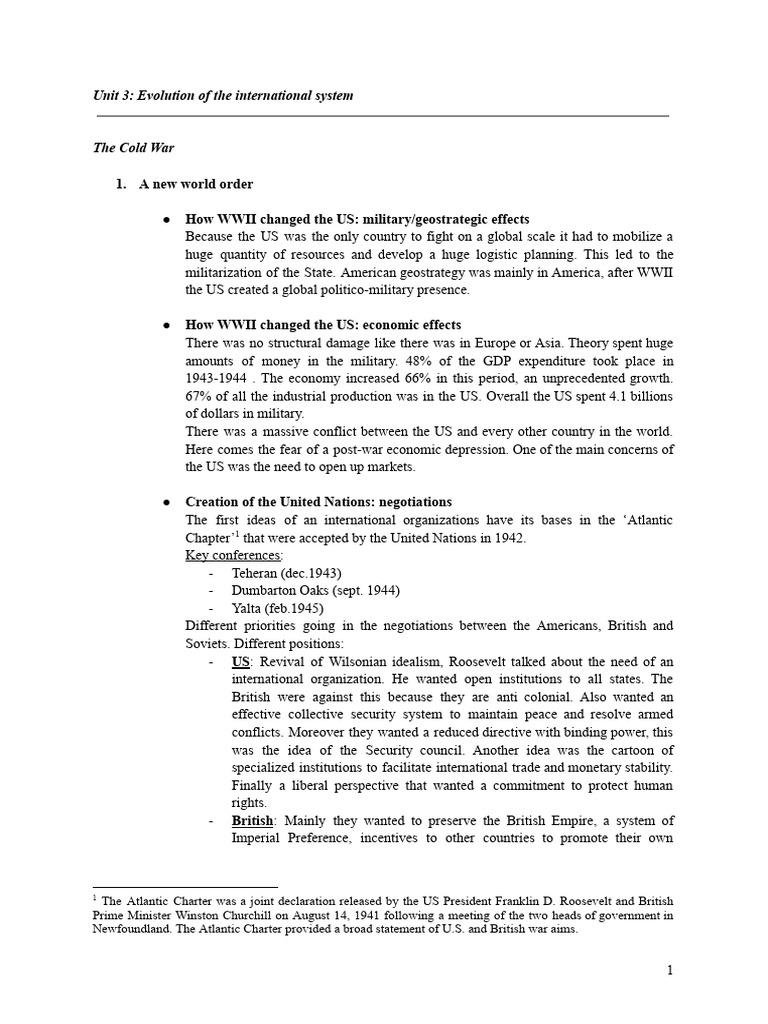 Unit 3 - Evolution of The International System | PDF | Intercontinental Ballistic Missile | Cold War
