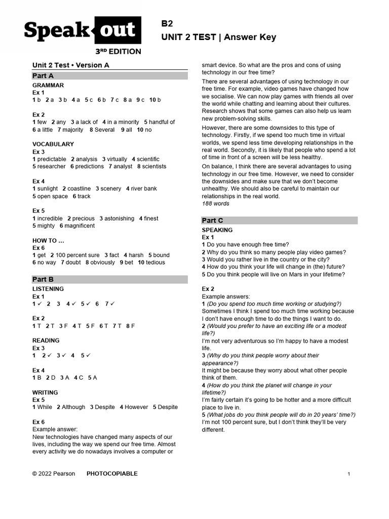 SO3 B2 Unit Test U2 Answer Key | PDF
