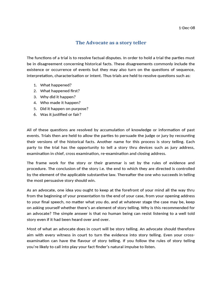 Trial Storytelling for Advocates | PDF | Trials | Witness