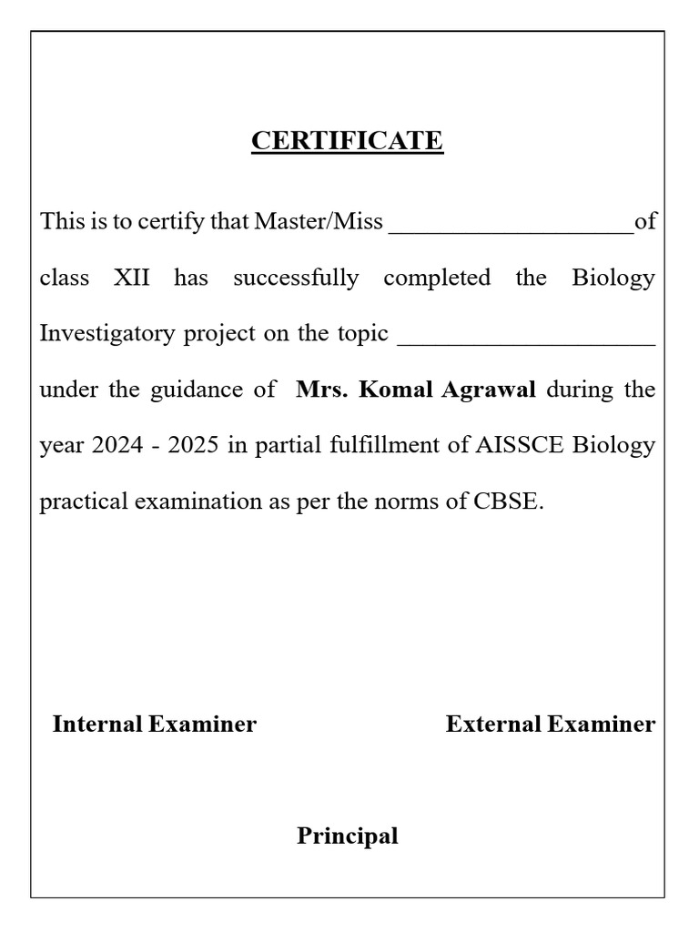 12 Bio Project Certificate | PDF