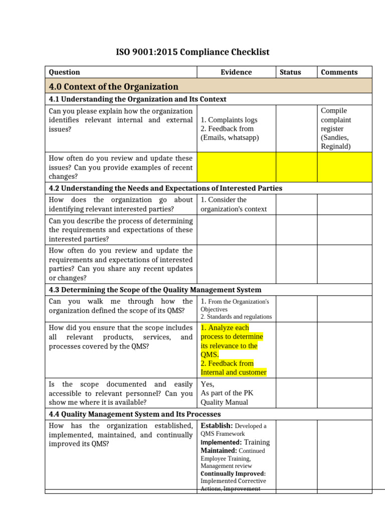 9001-2015-audit-checklist _yet to finish | PDF | Quality Management ...