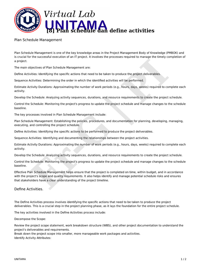 8 Plan Schedule Dan Define Activities | PDF | Project Management | Business