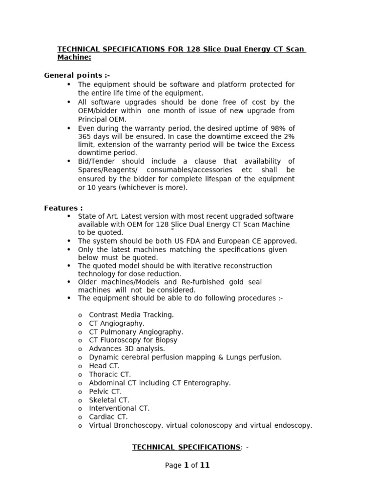 128 Slice Dual Energy CT Scanner Specs | PDF | Ct Scan | Computer Hardware